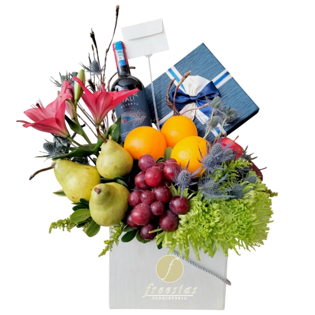 Destino Compartido: Regalo con Frutas, Vino y Flores | Guayaquil | Freesias